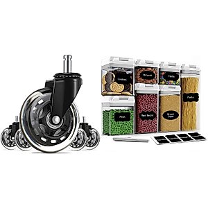 CINEYO Set of 5 Office Chair Caster Wheels & 7 Pc's Airtight Food Storage Container