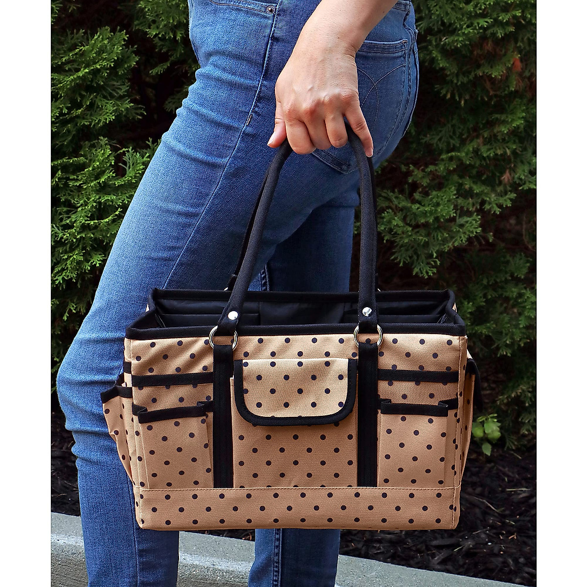 SINGER Storage Collapsible Tote Caddy, Sewing & Craft Storage, Polka Dot Print