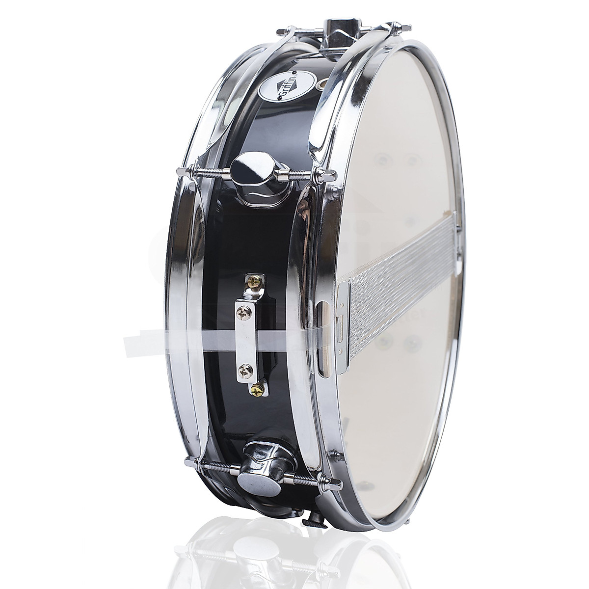 Piccolo Snare Drum 13" x 3.5" by GRIFFIN | 100% Poplar Wood Shell with Black PVC & White Coated Drum Head | Drummers Acoustic Marching Kit Percussion Instrument with Snare Strainer Throw Off Set