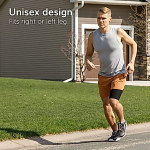 BraceAbility Compression Thigh Sleeve - Men and Women's Copper Leg Support Wrap Brace for Torn or Pulled Hamstring Treatment, Sore Muscle Cramps, Quad Tendinitis Strains, Injury Recovery Relief (M)