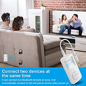 Bluetooth 5.0 Transmitter and Receiver 3 in 1, Dual Pairing Bluetooth Audio Transmitter Receiver Wireless Adapter with LCD Display 3.5mm AUX Stereo Output for TV, PC, Car, Headset, Earbud