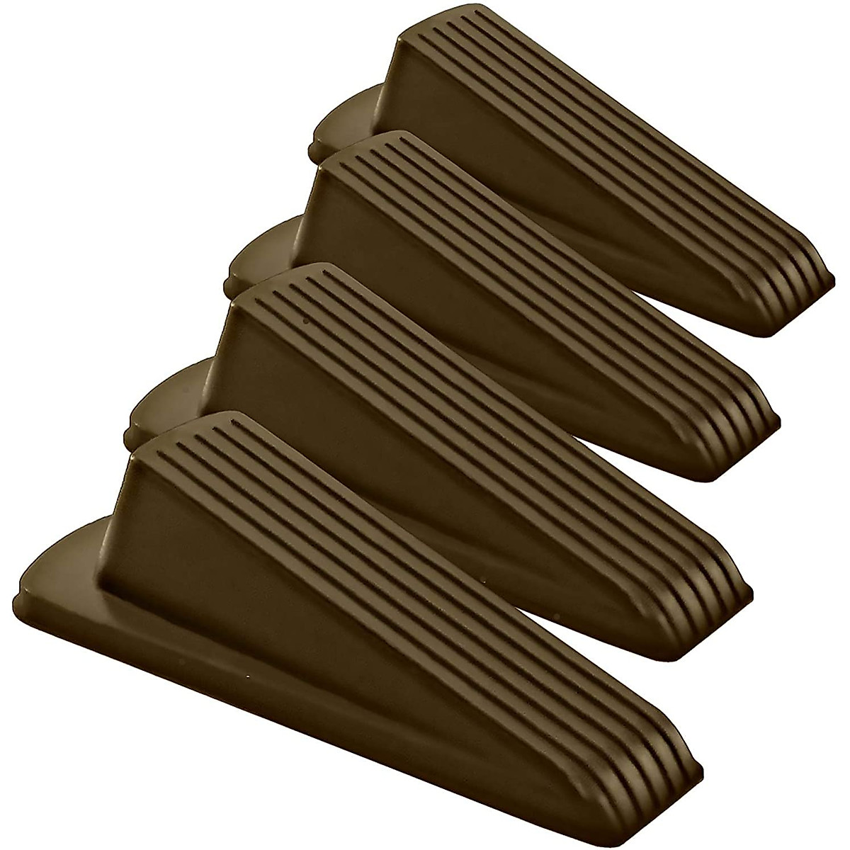 Rubber Door Stoppers for Bottom of Door - Security Wedge Door Stops for Concrete, Tile and Carpet Floors - Heavy Duty (4 Pack, Brown)