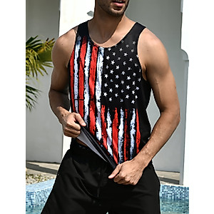 RAISEVERN 4th of July Mens Tank Tops American Flag Sleeveless Shirt Old Stripe and Stars Black Summer Cool USA Patriotic Tee Workout Athletic Training Sports Undershirts