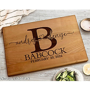 Personalized Wedding Gifts, Cutting Boards with Custom Names and Date for Anniversary, Housewarming, Christmas, Valentines Day, Handmade Wooden Kitchen Gift for Parents, Couples, Newlyweds - 13.5×9.5"