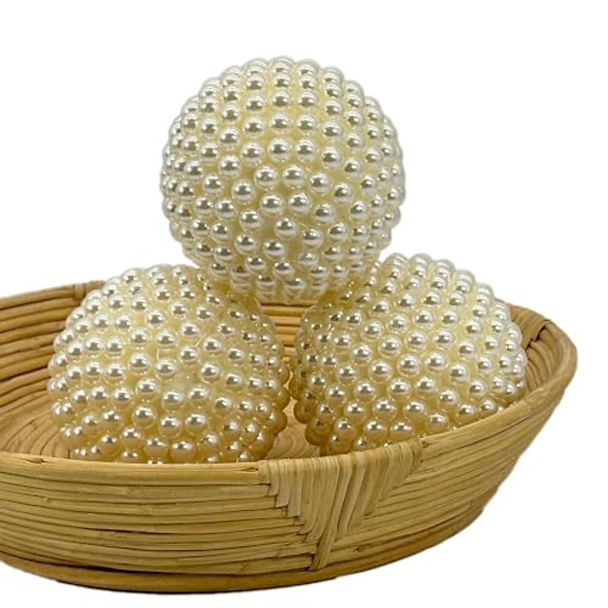 Galt International Decorative Pearl Covered Ball Orbs Bowl Filler Vases & Baskets 3.8” Diameter Set of 3 Vase Bowl Tray Filler Decor Orbs Dining Table Coffeetable Centerpiece Spheres