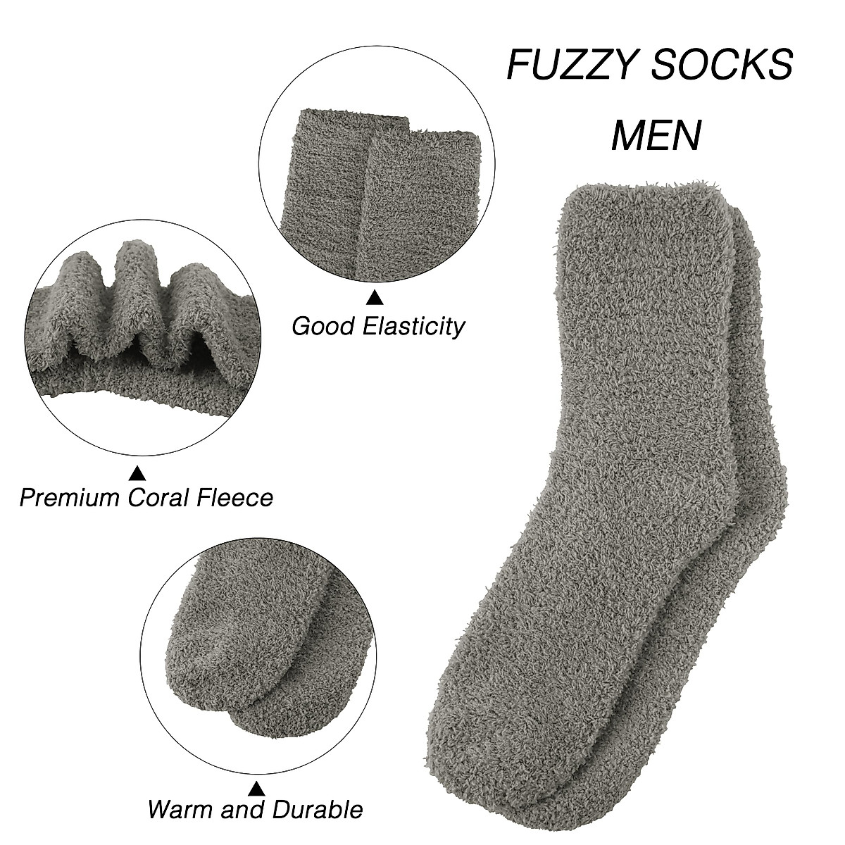 OVOV 3 Pairs White Fuzzy Socks Men Fluffy Socks Winter Warm Cozy Slipper Socks for Men Soft Comfy Fleece Sleep Socks