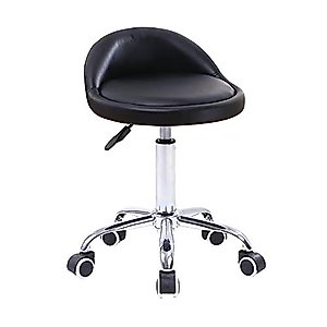 KKTONER PU Leather Round Rolling Stool with Back Rest Height Adjustable Swivel Drafting Work SPA Task Chair with Wheels Black