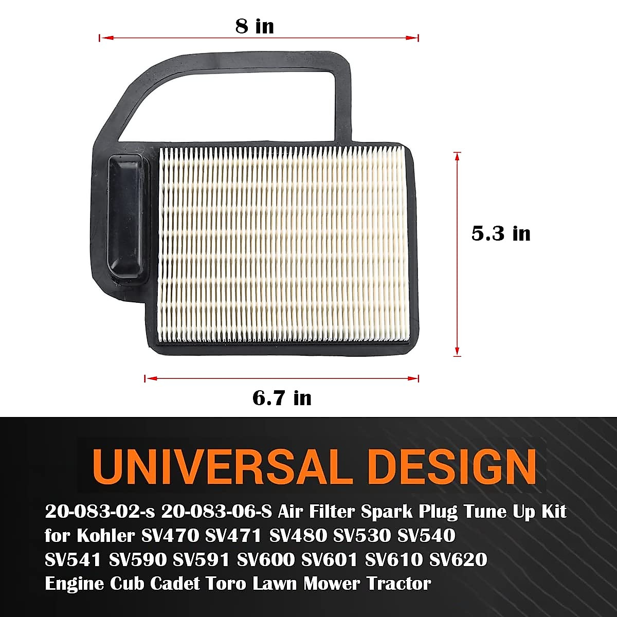20-083-02-s 20-083-06-S Air Filter Spark Plug Replacement For Kohler SV470 SV471 SV480 SV530 SV540 SV541 SV590 SV591 SV600 SV601 SV610 SV620 Engine Cub Cadet Toro Lawn Mower Tractor