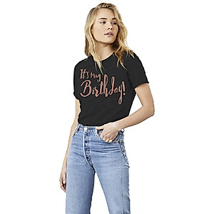 Birthday Shirt for Women - Rose Gold Modern Its My Birthday T-Shirt - Large - Black Tee(Md ItMyBdy RG) Blk/Lrg