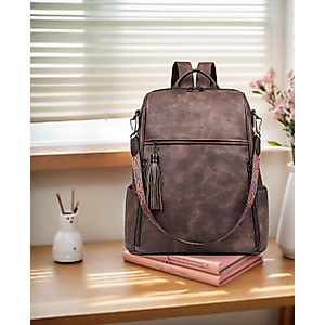 FADEON Laptop Backpack Purse for Women Large Designer PU Leather Laptop Bag, Ladies College Book Bag Shoulder Bags