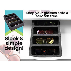 Polar Whale Sunglasses Drawer Organizer Tray Insert for Home Bedroom Bathroom Vanity Dresser Counter Table Waterproof Washable Black Foam 4 Compartment 8.25 x 12 Inches