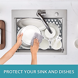 SAMSIER Sink Protectors for Kitchen Sink 13x11&16x12&19x14&22x13&24x13&26x14&28x14&30x16, Large Silicone Sink Mats Grid for Bottom of Farmhouse Stainless Steel Porcelain Sink (19”x13”, Center Drain)