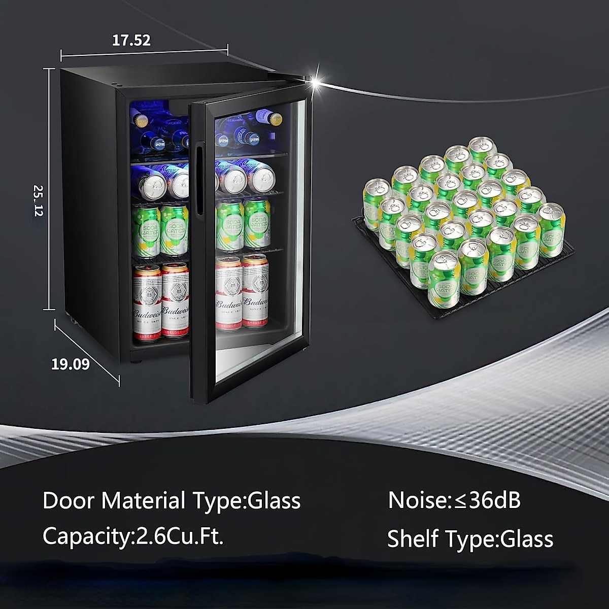 Antarctic Star 100 Can Beverage Refigerator/Mini Wine Cellar Fridge for Soda Beer or Wine,Small Drink Dispenser, for Office or Home,Freestanding, 2.6 Cu. Ft.Black