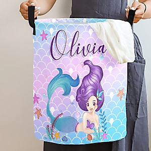 Custom Mermaid Laundry Basket Personalized Girls Laundry Basket with Name Customized Laundry Hamper for Girl Kids Baby (Style 01)