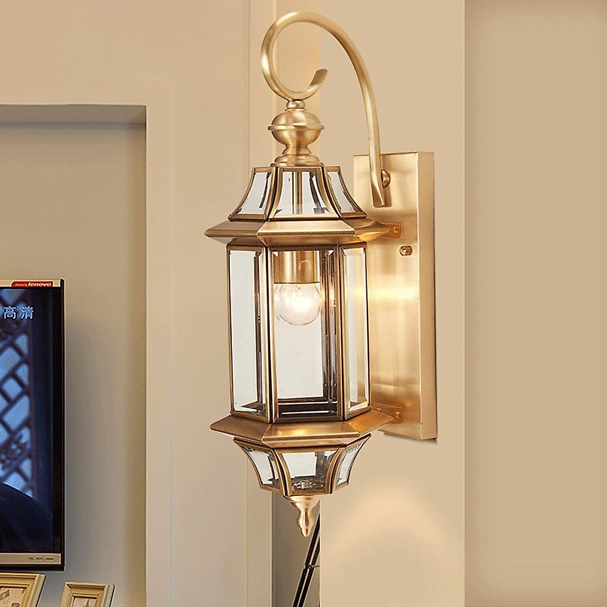 Ksovv Luxury Full Copper Wall Light Sconce Fashion Exterior Waterproof Glass Wall Lantern E27 1-Light Corridor Courtyard Garden Wall Lamp Indoor/Outdoor Home Art Lighting Fixtures