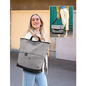 Messenger Bag for Women Crossbody, 2 in 1 Convertible Laptop Tote Bags 15.6 Inch Computer Briefcase Carrying Case with Shoulder Strap, Large Handbags Stylish Lady Satchel for Travel Work, Grey