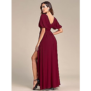 Ever-Pretty Women's Short Sleeves V-Neck Pleated Fall Long Formal Gown Evening Dresses Burgundy US12