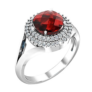 Belinda Jewelz Ring for Womens 925 Sterling Silver Red Garnet Gemstone Ring 8mm Round Double Halo 1.96 Carat Band Ring Jewelry Engagement Wedding Gift, Size 8