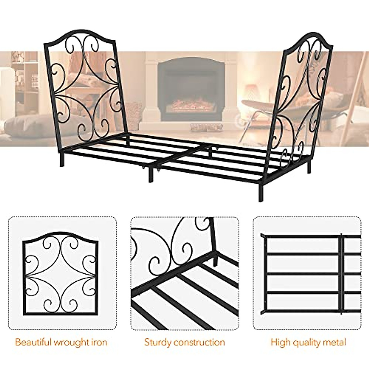 IDEALHOUSE Fireplace Decorative Firewood Rack 30 Inch Iron Indoor/Outdoor Firewood Storage Rack Log Stand Stacker Holder Wood Rack for Firewood (L)