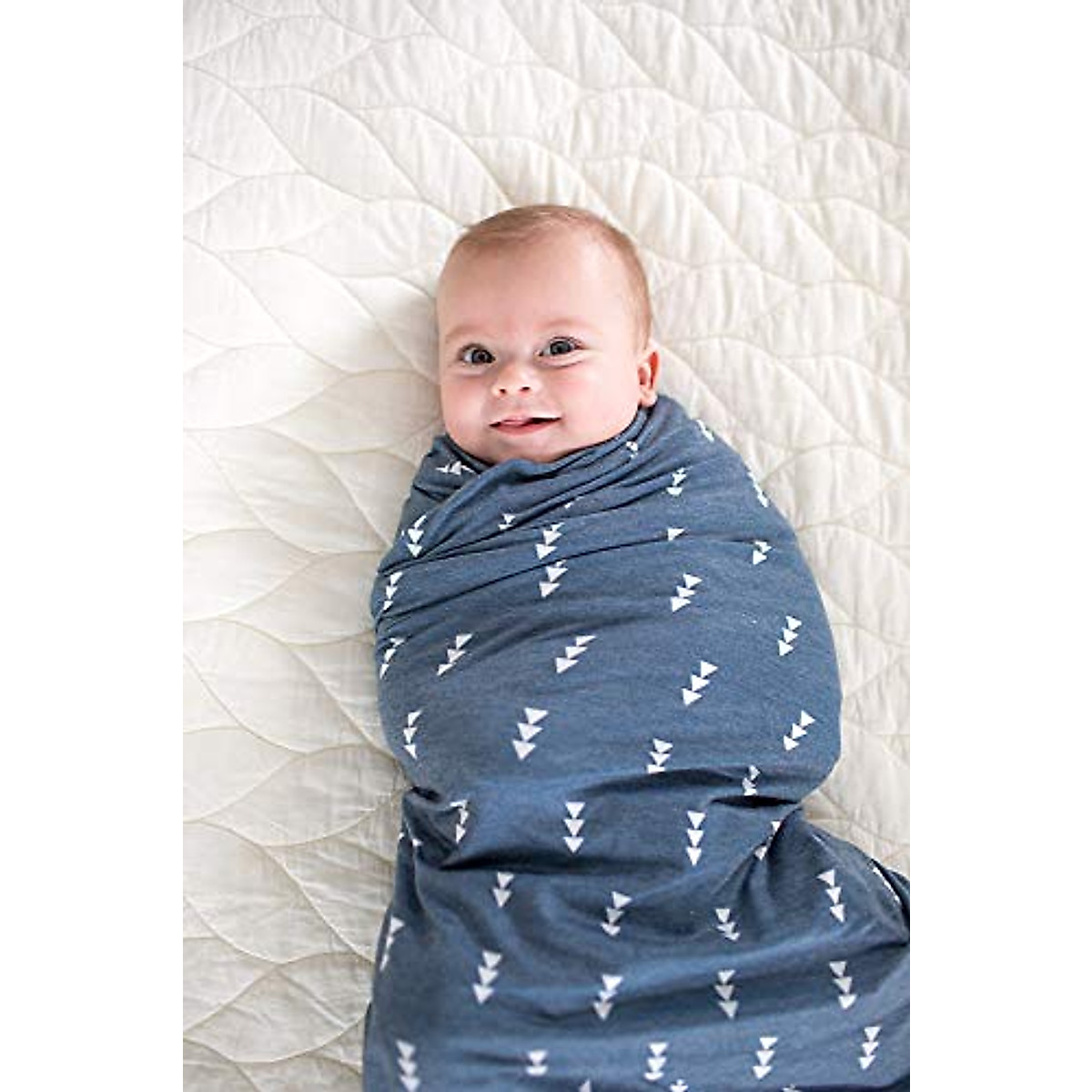 Copper Pearl Large Premium Knit Baby Swaddle Receiving Blanket Navy and White Triangles North