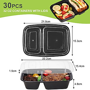 Moretoes 30 Pack 32oz Meal Prep Containers Reusable 2 Compartment Food Storage Containers with Lids Plastic Stackable To Go Boxes Microwave, Freezer, Dishwasher Safe