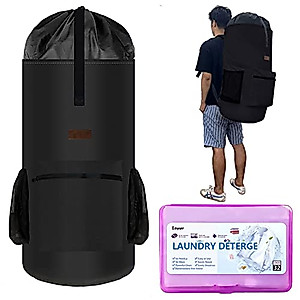 Enyur Laundry Bag Backpack with Adjustable Shoulder Straps College Laundry Bags Extra Large Travel Laundry bag Heavy Duty Dirty Cloths Laundry Backpack Bag Black/120L