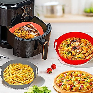 Air Fryer Silicone Liners 2 Pack,Reusable Air Fryer Silicone Basket Bowl Round for 3-5QT,Non-stick Food-grade Silicone Pot Baking Tray,Replacement Of Flammable Parchment Liner Paper Pink +Red