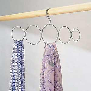 InterDesign Classico Scarf Closet Organizer Hanger, No Snag Storage for Scarves, Ties, Belts, Shawls, Pashminas, Accessories - 5 Loops, Chrome