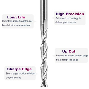 SpeTool Spiral Router Bits with UpCut 4 inch Extra Long1/4 inch Cutting Diameter 2 inch Cutting Length CNC Router Bit Carving Tool