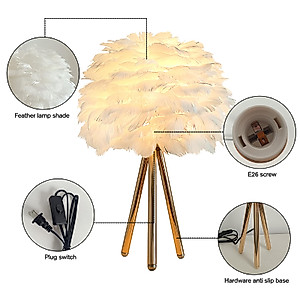 ZYLEIESENBAO Feather Lamp White Furry Tripod Table Lamp Children's Bedroom Deco Gift Princess Feather Desk Lamp 12'' Bedside Lights Night Lamp Girl's Bedroom Atmosphere Light