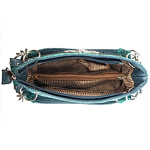 Zelris Floral Western Pu Tooled Leather Turquoise Concho Feathers Conceal Carry Women CCW Shoulder Handbag Purse (Beige)