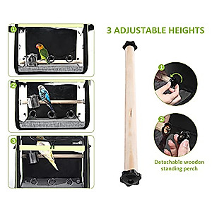 Pecute Bird Carrier Backpack, Parrots Bird Backpack with Visible Window, Adjustable Height Standing Perch, Feeding Cans, Waterproof Pads, Lightweight Foldable Birds Travel Cage for Hiking Camping