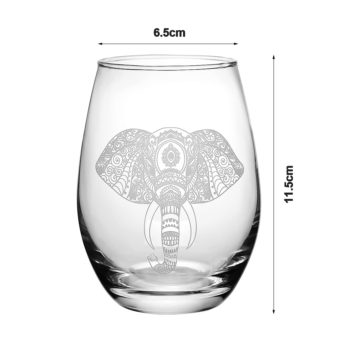 Cunhill 2 Pieces Elephant Stemless Wine Glass Hand Etched Elephant Glass Clear Stemless Wine Glass Coffee Cup, Presents for Women Men (15.2 oz, Classic Style)