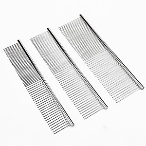 BPS Pet Grooming Comb 7-1/2 Inch Dog Comb,Silver Metal Comb for Persian Cat,Stainless Steel Straight Comb for Cavapoo,Collie,Poodle,Havanes,Maine Comb,Gift with Bottle Opener Keychain (19x3cm)