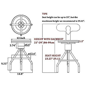 LOKKHAN Set of 2 Rustic Industrial Bar Stool-24-30 Adjustable Metal Swivel Wooden Top Barstools-Counter Height Extra Tall Bar Height-Vintage Farmhouse Kitchen Breakfast Cafe Stool-with Backrest