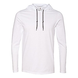 Anvil 987AN Ringspun Long-Sleeve Hooded T-Shirt - White/Dark Grey -S