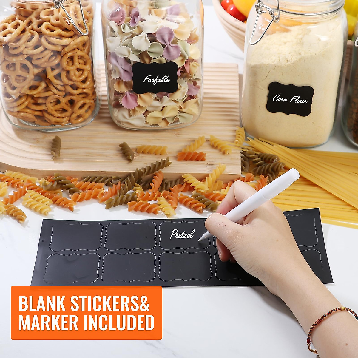 AuroTrends Glass Jars with Airtight Lid 50oz 4Pack, 1500ml Glass Canisters with Airtight Lids- Mason Jar with Clamp Lid for Pantry Storage (50 fl.oz, Set of 4)