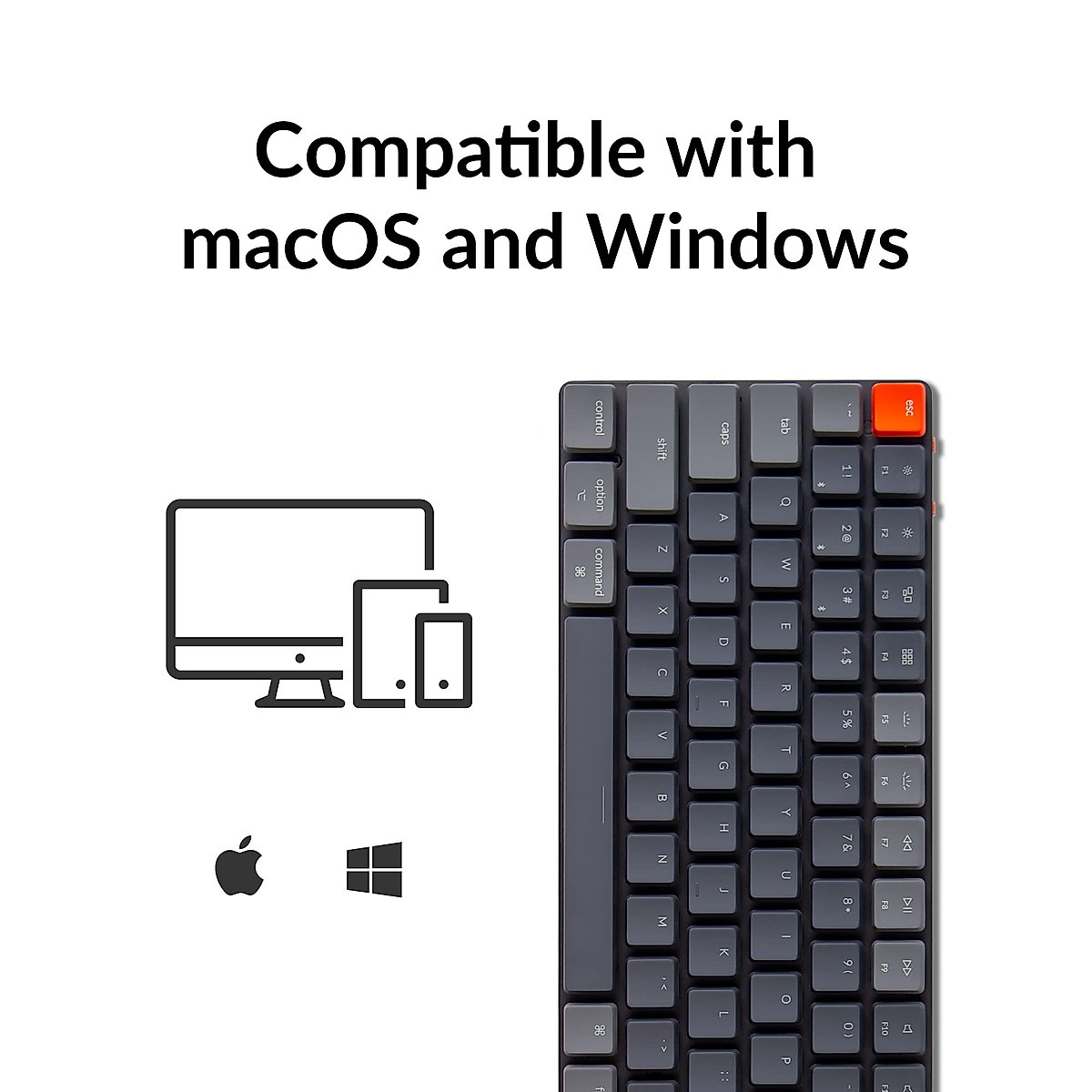 Keychron K3 75% Layout 84-Key Ultra-Slim Hot-Swappable Wireless Bluetooth Mechanical Keyboard with Low-Profile Keychron Optical Red Switch/White LED Backlight/USB Wired for Mac Windows-Version 2