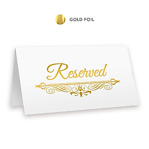 Reserved Table Sign For Wedding Gold Foil, 20 pack Table Tent, Place Cards Hot Stamping Press Double Sides (Place Card Reserved Gold1)