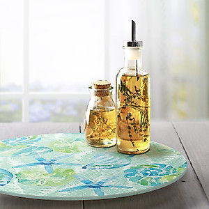 CounterArt Isla Mona Coastal 4mm Heat Tolerant Tempered Glass Lazy Susan Turntable 13" Diameter Cake Plate Condiment Caddy Pizza Server