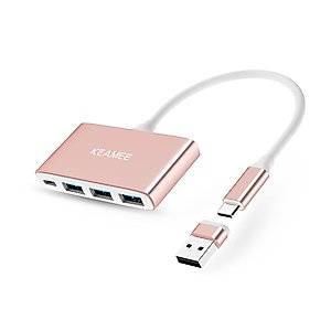 USB C Hub 4 Ports, USB 3.0 Hub with a USB C to USB Adapter, Small USB Hub for Laptop, USB C Adapter Compatible with MacBook pro Adapter, New Mac Air/Surface Pro 7, Chromebook, iPad Pro/iMac, Laptops