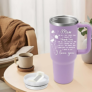 Vprontse Mom Tumbler with Handle - 40oz Stainless Steel Travel Mug Insulated Coffee Cup, Mom Birthday Gifts from Daughter, Gift for Moms Birthday Mother Day