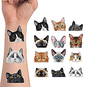 WIRESTER Temporary Tattoo Stickers for Girls Boys Kids Adults, Fake Tattoos on Face Hand Neck Wrist Party Favor Body Art, Tattoo Sheet 6 x 7.87 inch - Cat Designs (Tuxedo, Tabby Kitten, Ragdoll Cat)