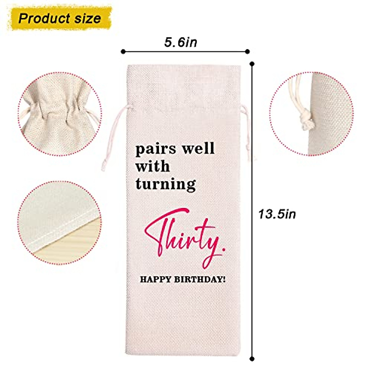 Maydvdv 30th Birthday Gift|Thirty Year Birthday Wine Bag|Personalized Wine Bag|30th Birthday Party Favors|Party Decor Wine Bag|Pairs Well With Turning Thirty Wine Bag(11MA03)