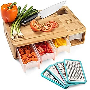 Bamboo Cutting Board with Containers for Storage - Zero-Mess Meal Prep Station