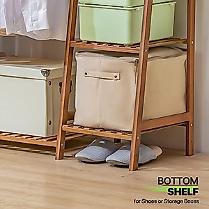 Magshion 5-Tier Bamboo Clothing Rack Clothes Hanging Rack Stand - Stylish and Rustic Bamboo Garment Rack with Trapezoidal Shelves for Bedroom