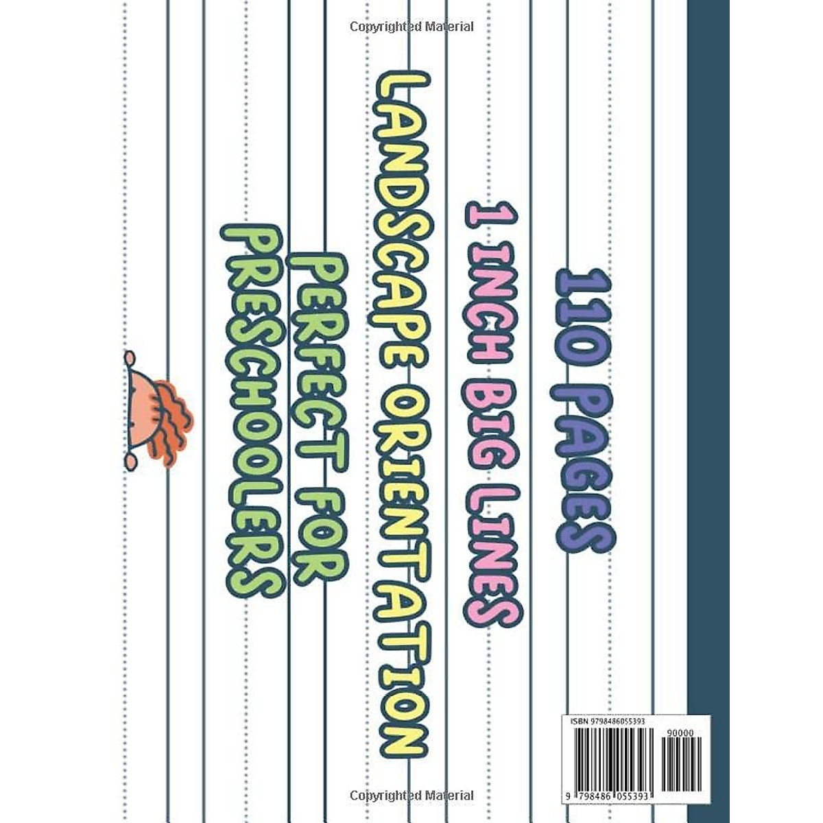 Preschool Handwriting Paper: LANDSCAPE with EXTRA LARGE LINES. 110 pages. 8.5x11 inches.