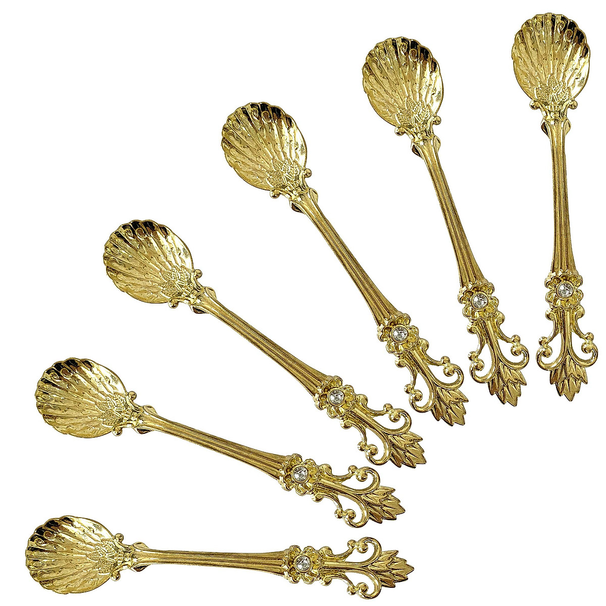 fanquare 6 Pack Mini Spoons Coffee Espresso Demitasse Vintage Tea Spoon 4.5",Gold