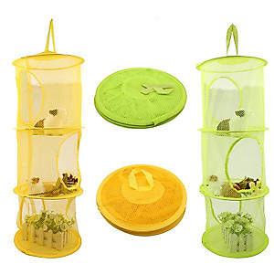 Kuuleyn Hanging Mesh Space Saver Bags Organizer,Multilayer Dry Rack,Foldable Storage Organizer Hanging Mesh Toy Storage Basket Underwear Socks Organiser Cage(Green)