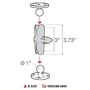 RAM Mounts RAM-B-201U Double Socket Arm (Medium) Compatible with RAM B Size 1" Ball Components